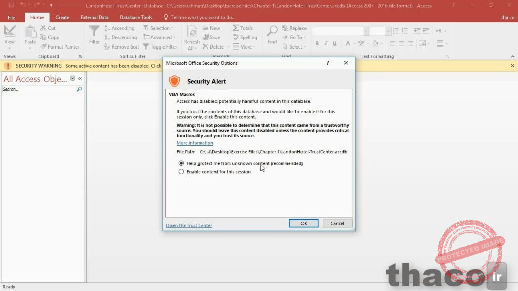 آشنایی با Trust Center و امن کردن اسناد اکسس با رفع خطای Security Alert ...