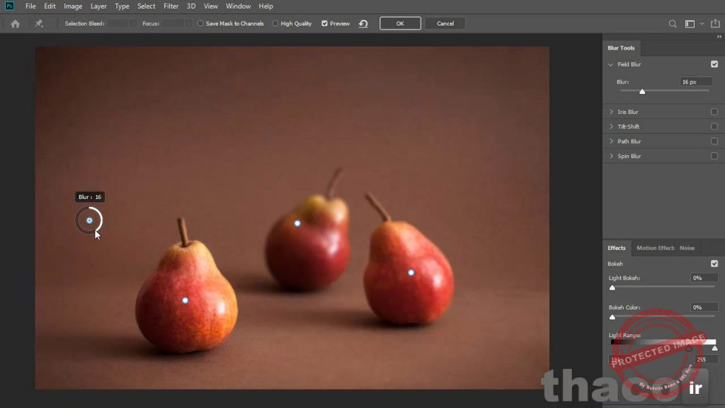 کار کردن با فیلتر های blur یا تیرگی تصویر: Iris Blur ، Tilt-Shift و ...