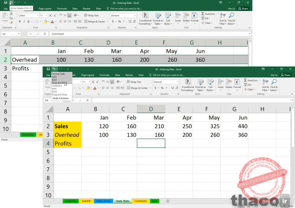 استفاده از ابزار undo و redo در کار با صفحات گسترده اکسل - طهاکو
